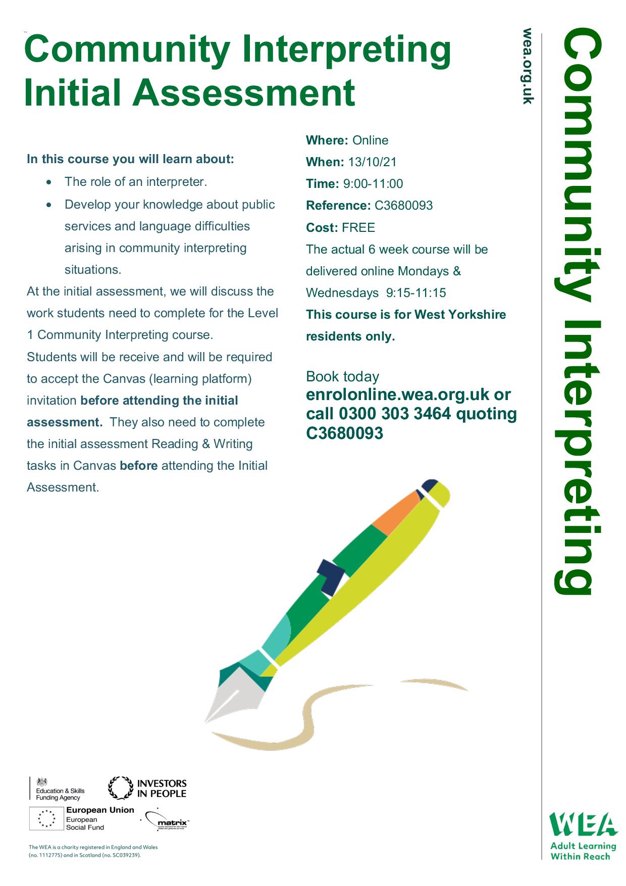 Community Interpreting Initial Assessment and Six Week Course - starts ...